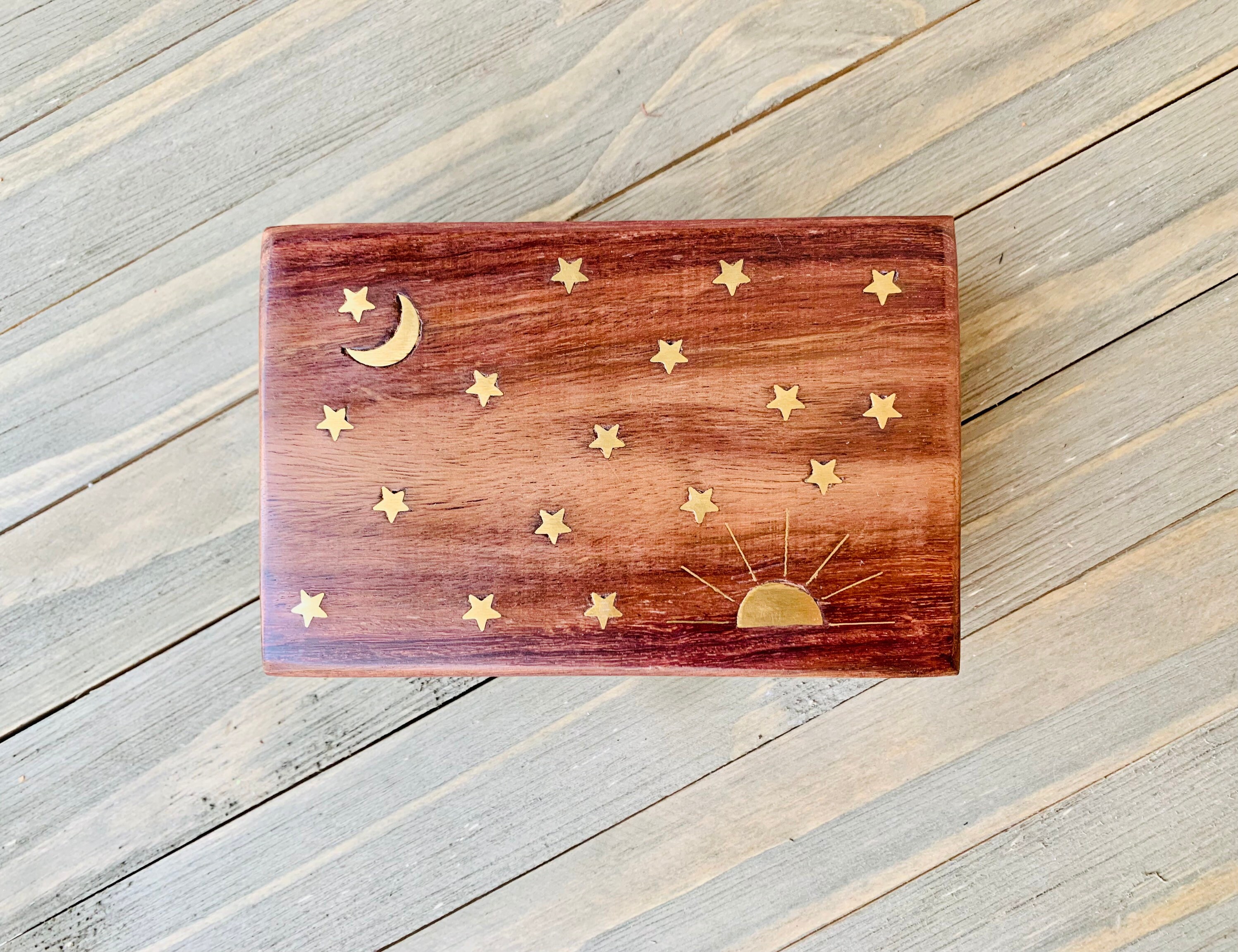 Celestial Brass Inlay Wooden Jewelry Box 4x6 Brass Inlay With | Etsy