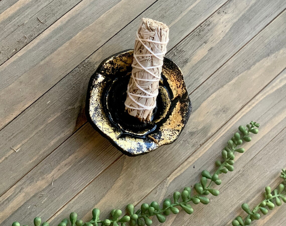 Golden Rose Smudging Bowl, 4” Smudge Bowl, Cast Iron Look, Incense ...