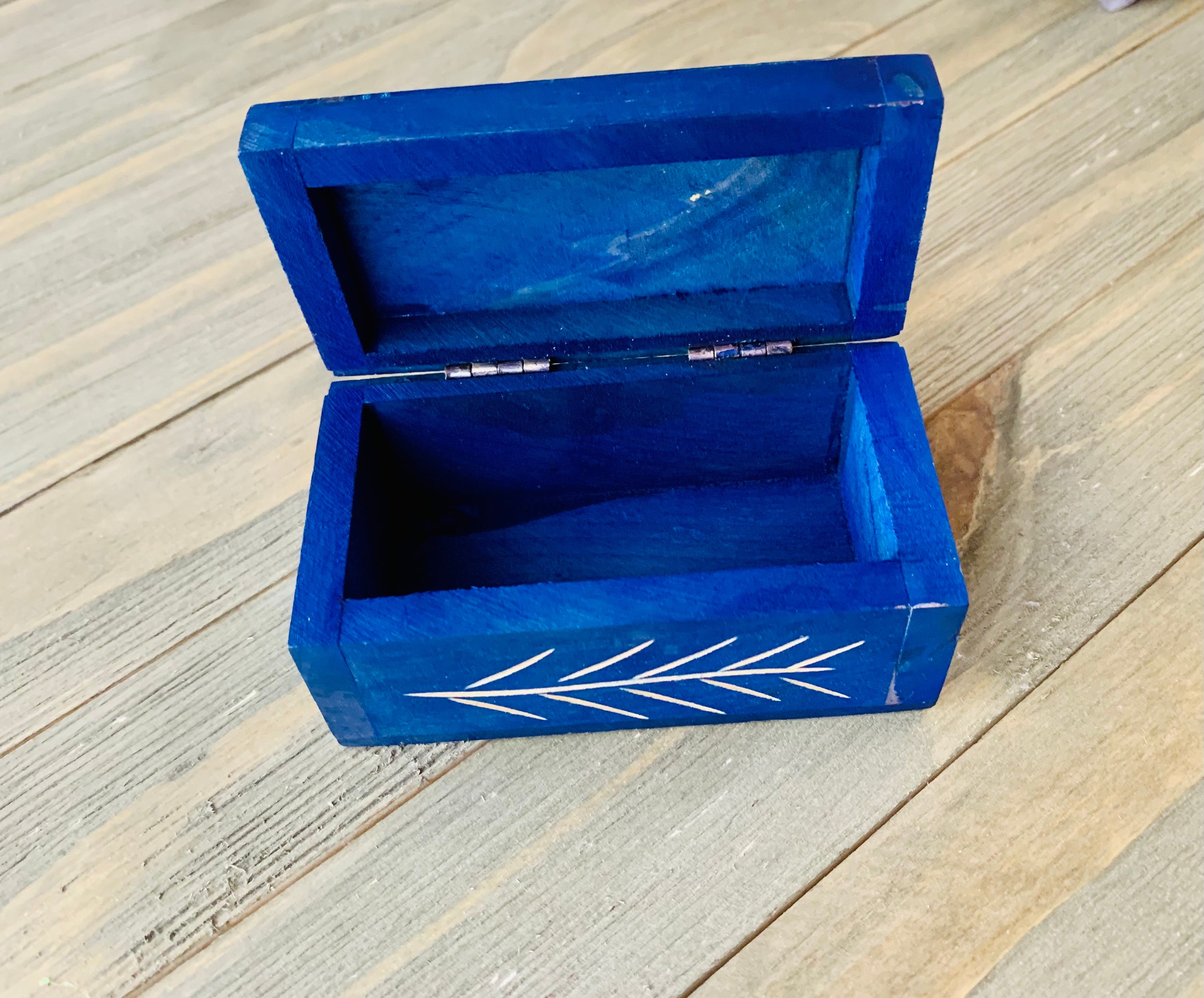 Small Blue Carved Wooden Box 2x4 Blue Jewelry Box Carved | Etsy