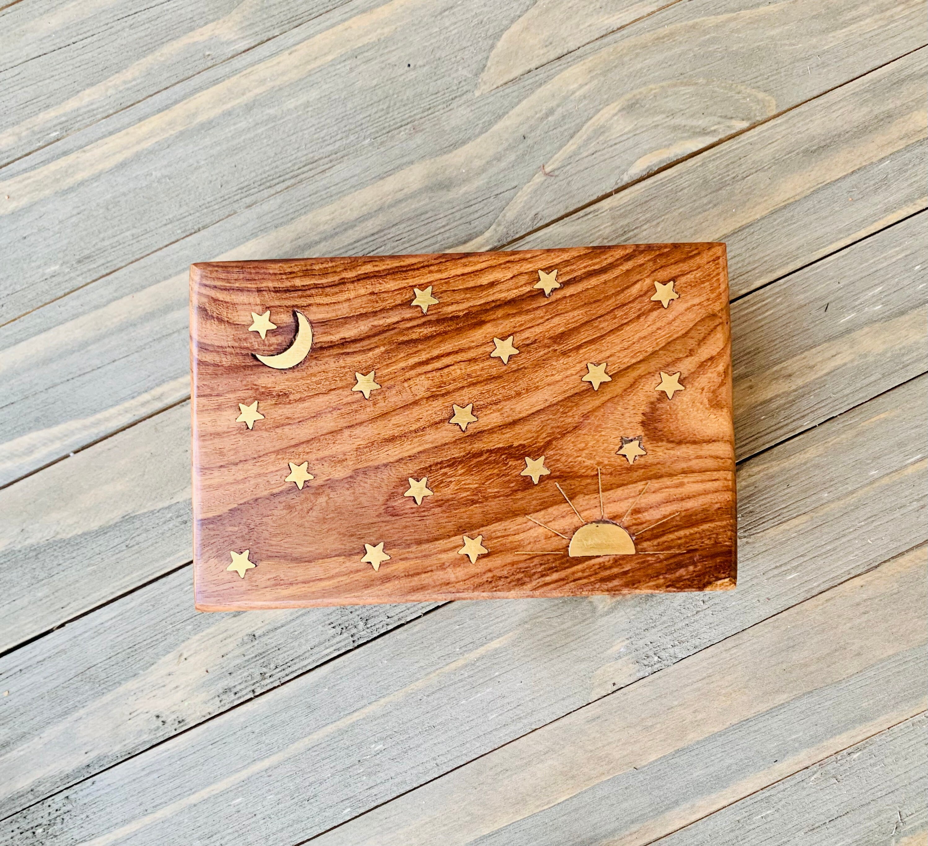 Celestial Brass Inlay Wooden Jewelry Box 4x6 Brass Inlay With | Etsy