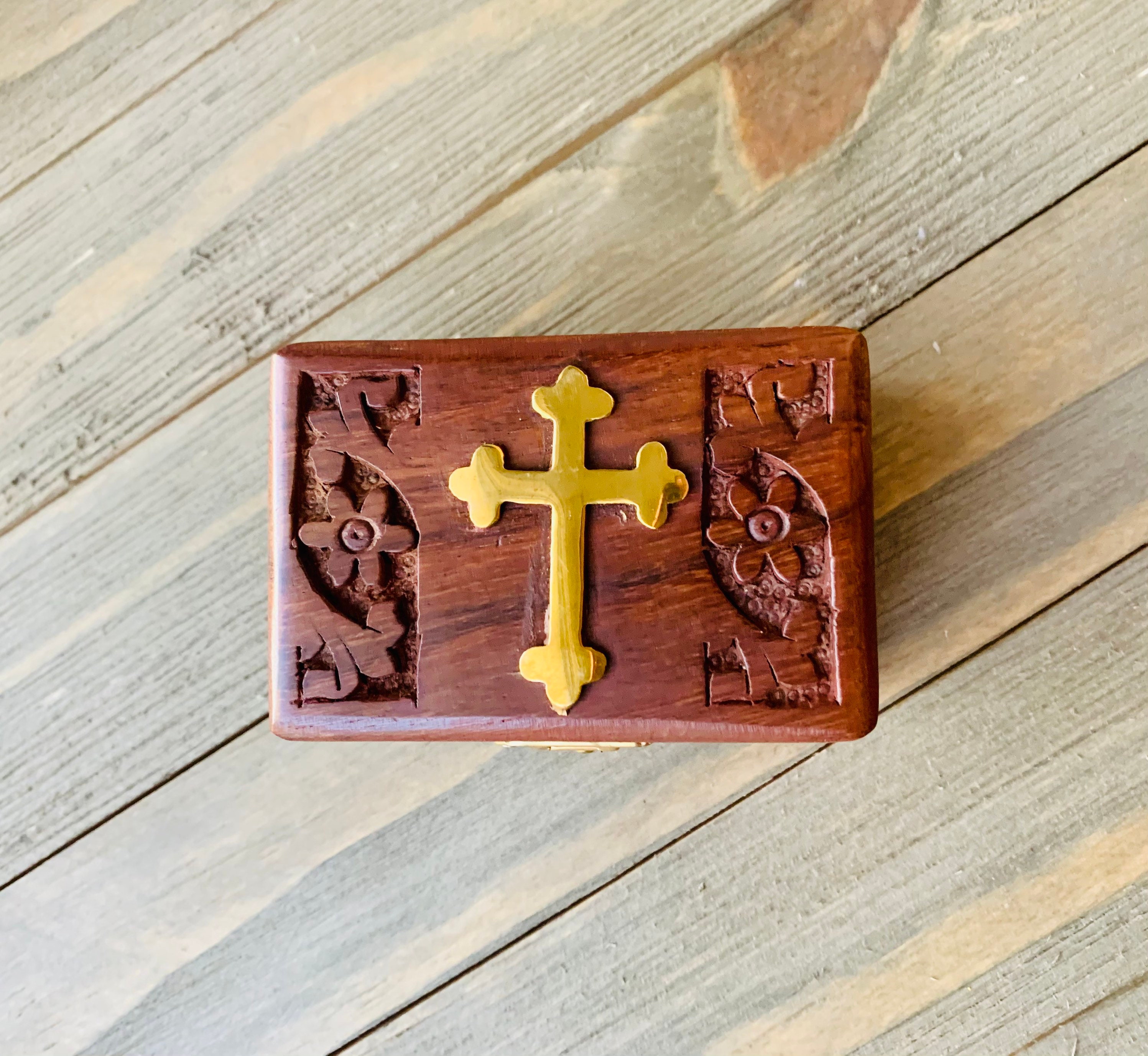 Small Wooden Cross Box 3x2 Brass Inlay Cross Earring Box | Etsy