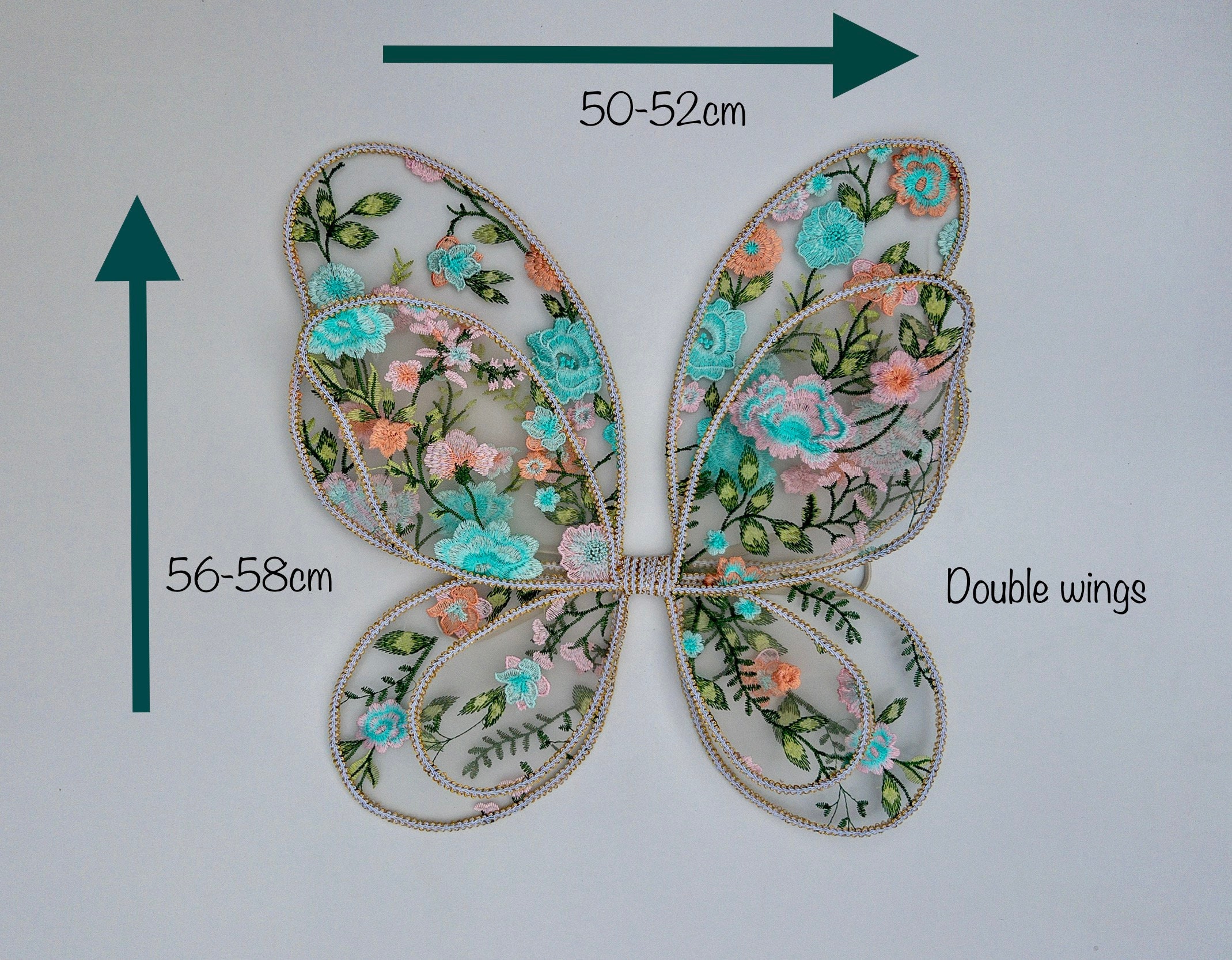 Adult Extra Large Floral Embroidery Fairy Wings Hand Crafted High ...
