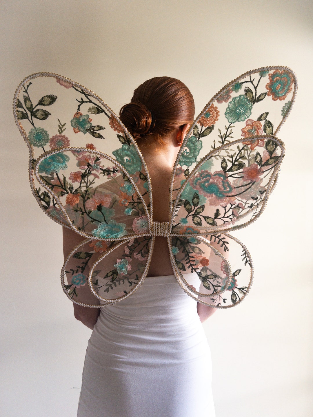 Adult Extra Large Floral Embroidery Fairy Wings Hand Crafted High ...