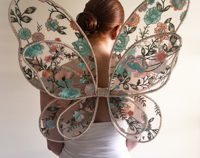 Adult Extra Large Floral Embroidery Fairy Wings Hand Crafted High ...