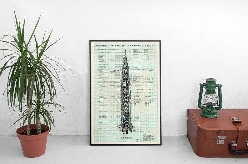 Saturn V Print Saturn Apollo V Blueprint Poster NASA | Etsy