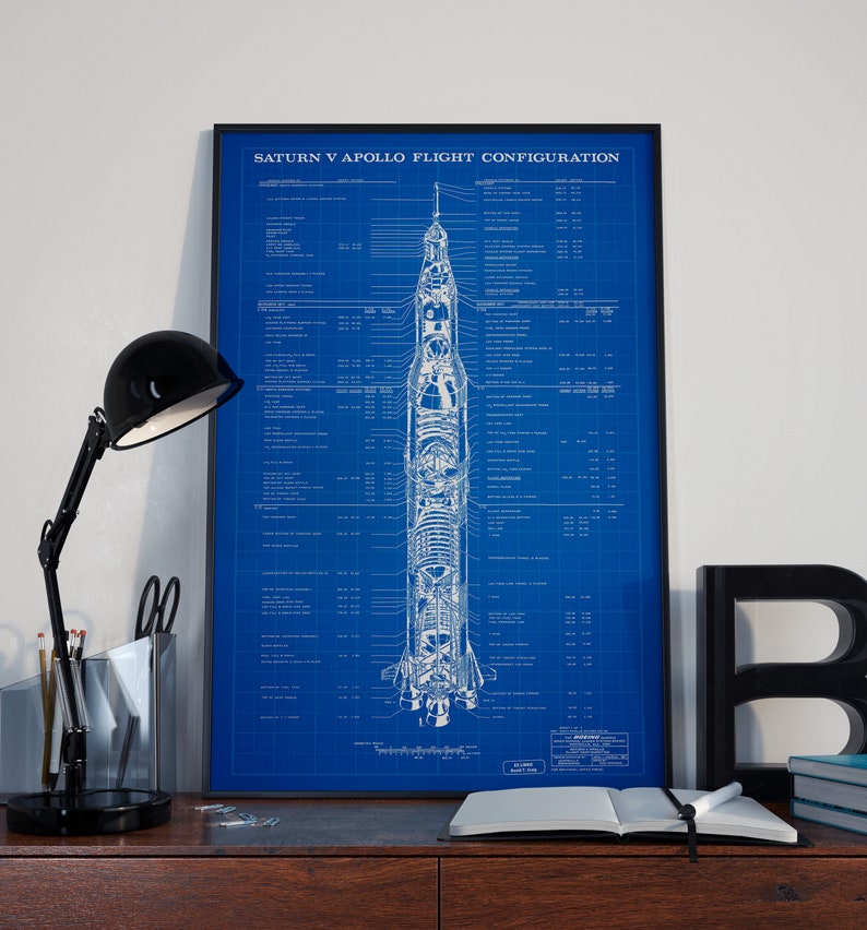 Saturn V Print Saturn Apollo V Blueprint Poster NASA | Etsy