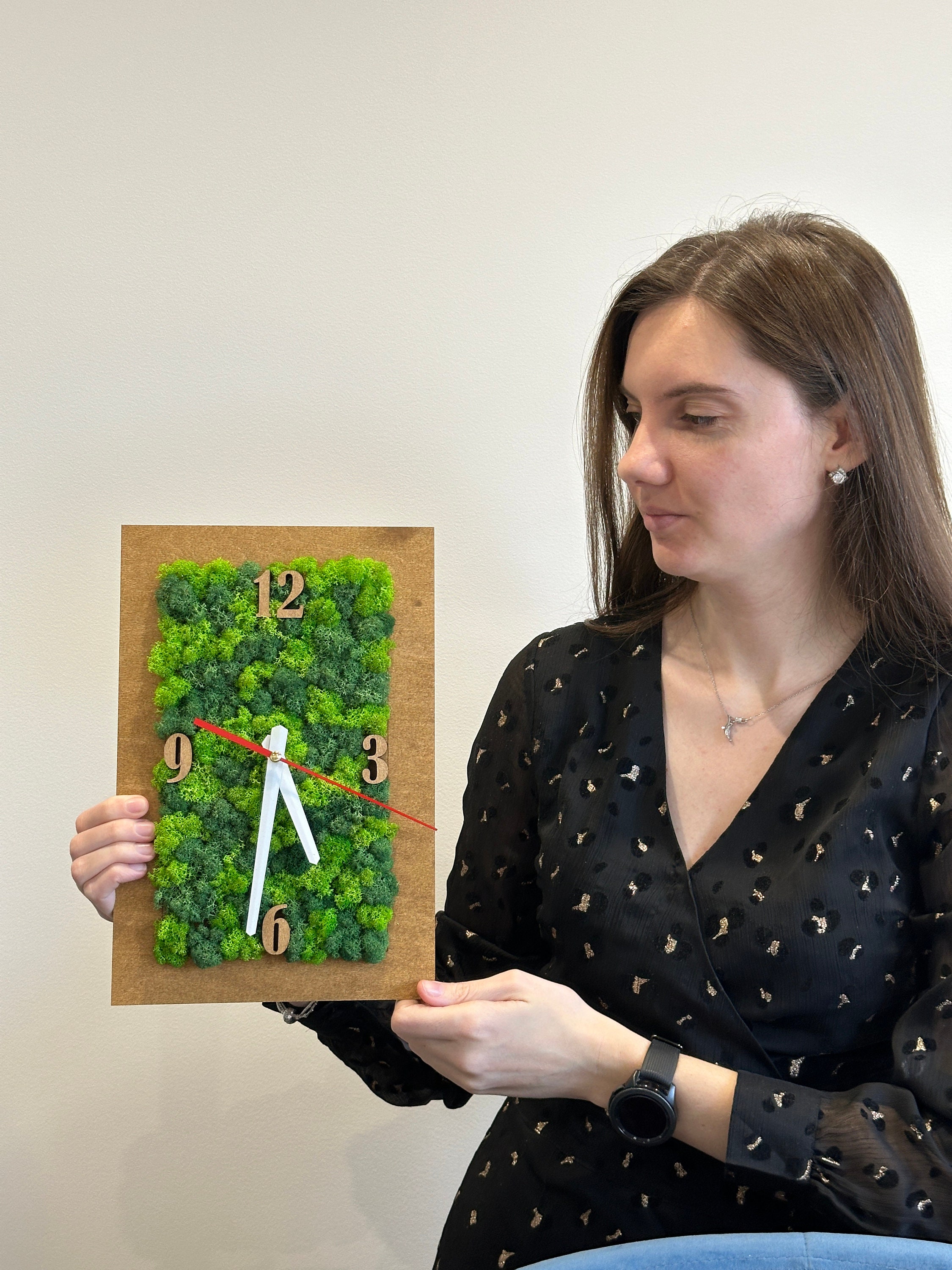 Moss Wall Art Set of Plywood Clock and Preserved Moss Panels Green Moss ...