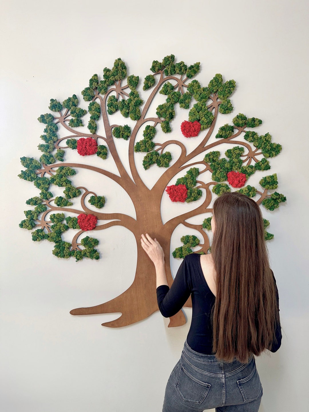 Red Apple Tree Wall Art Wood Tree Wall Art Large Moss Wall Art Floral ...