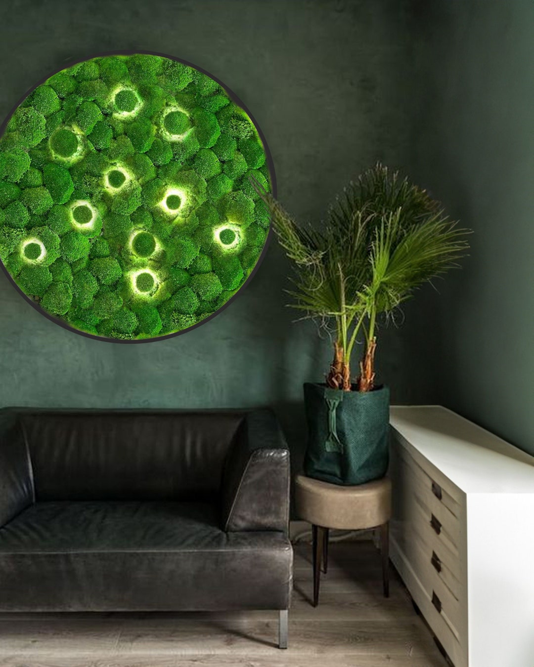LED Extra Large Round Moss Wall Art Aesthetic Room Decor Preserved Moss ...