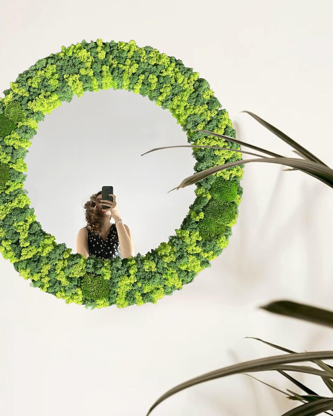 Framed Circle Mirror With Moss Round Moss Wall Mirror Led Round Moss ...
