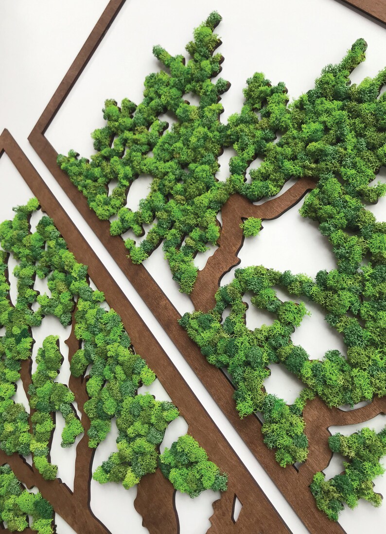 Triptych Tree With Stabilized Moss Custom Color and Size Wooden Moss Tree of Life Moss Woden ...