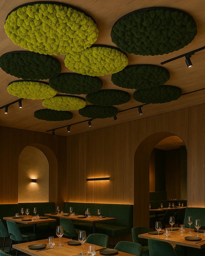 Moss Ceiling Panels Modern Oval Preserved Moss Art for Restaurants ...