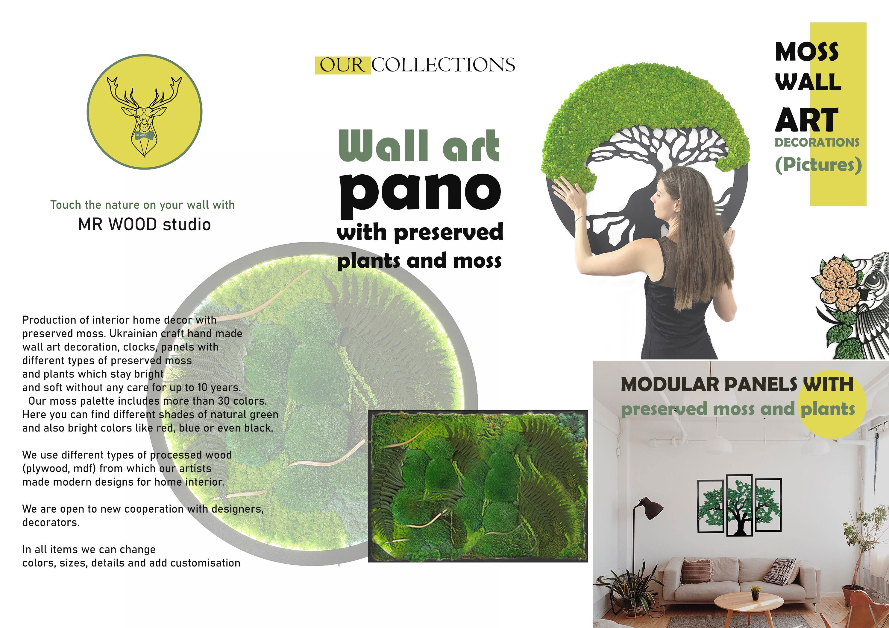 Moss Ceiling Tiles Custom Panels Wall Moss Art Green Natural Dried Moss ...