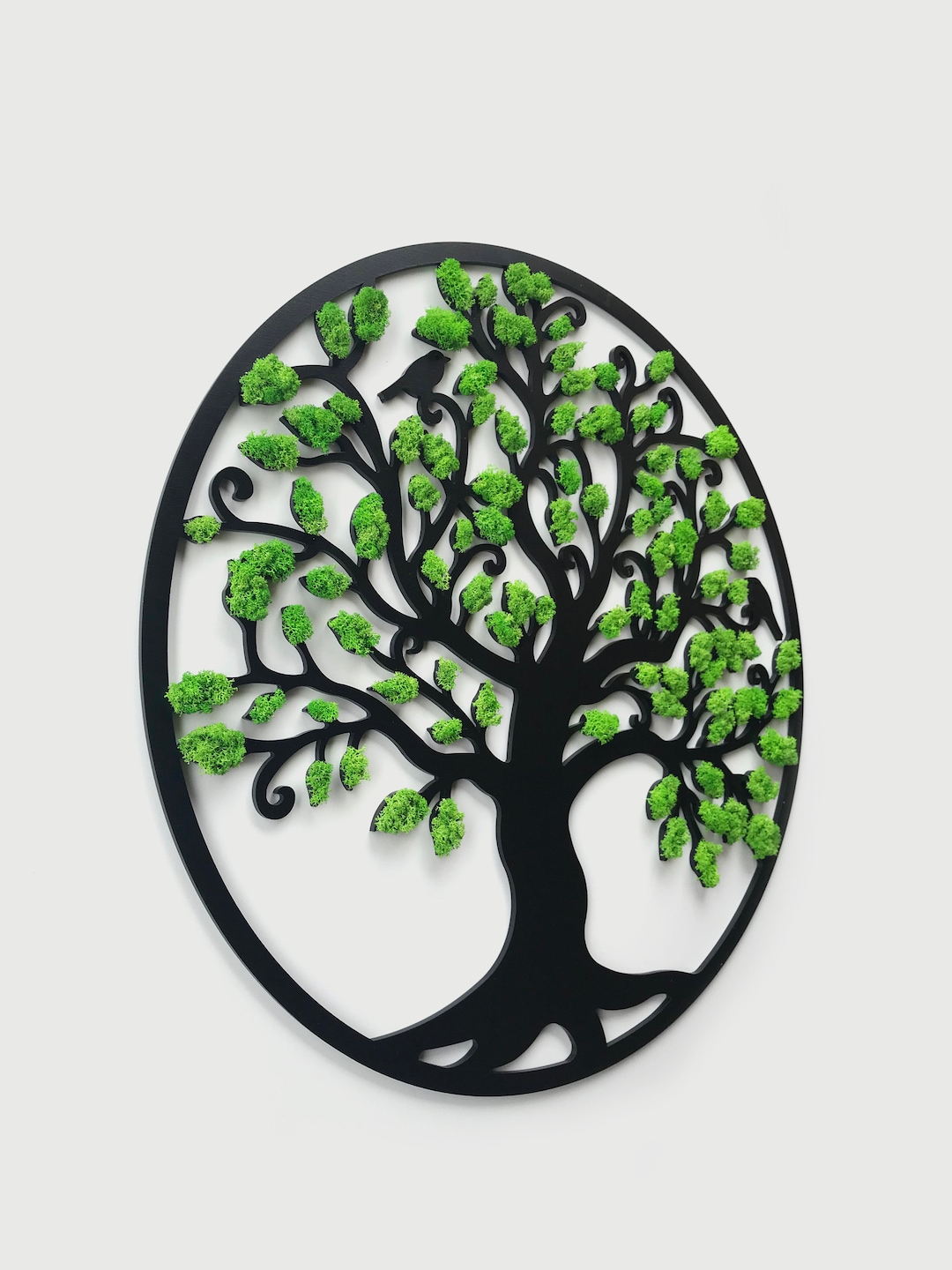 Round Tree of Life Moss Wall Art Decor Green Tree of Life Circle Wood ...