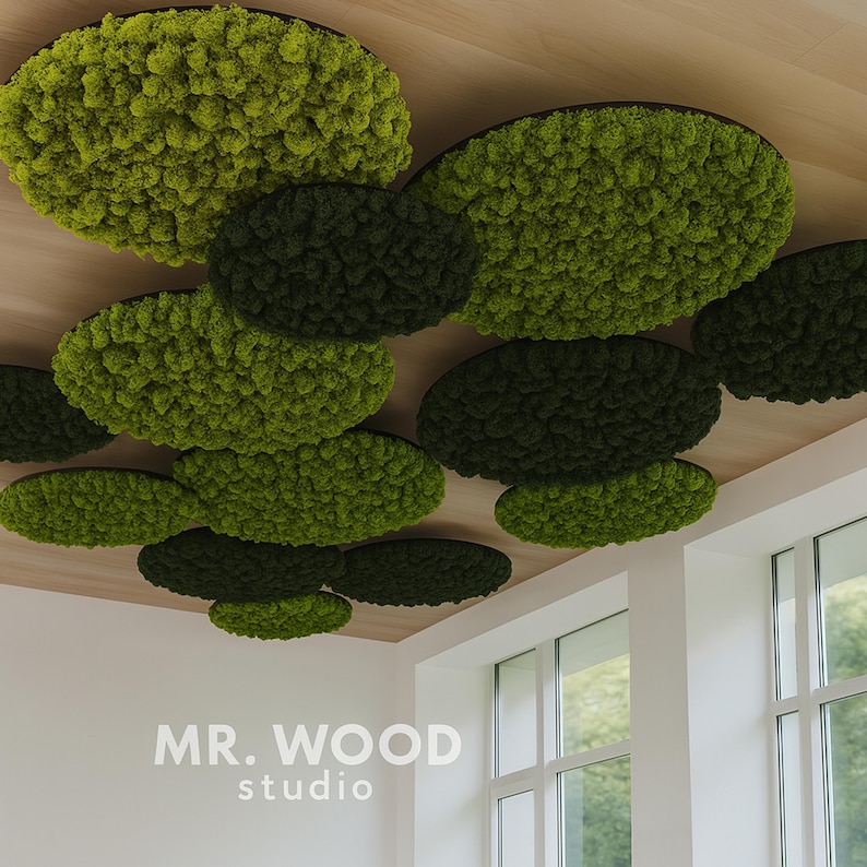 Circle Moss Ceiling Tiles Custom Panels Wall Moss Art Green Natural ...