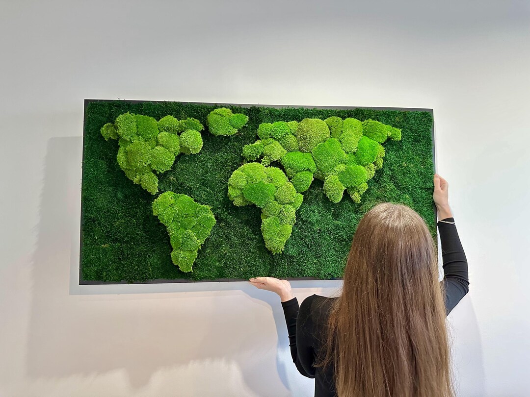Moss Wall World Map Framed Moss Wall Art Green Wall Moss World Map ...
