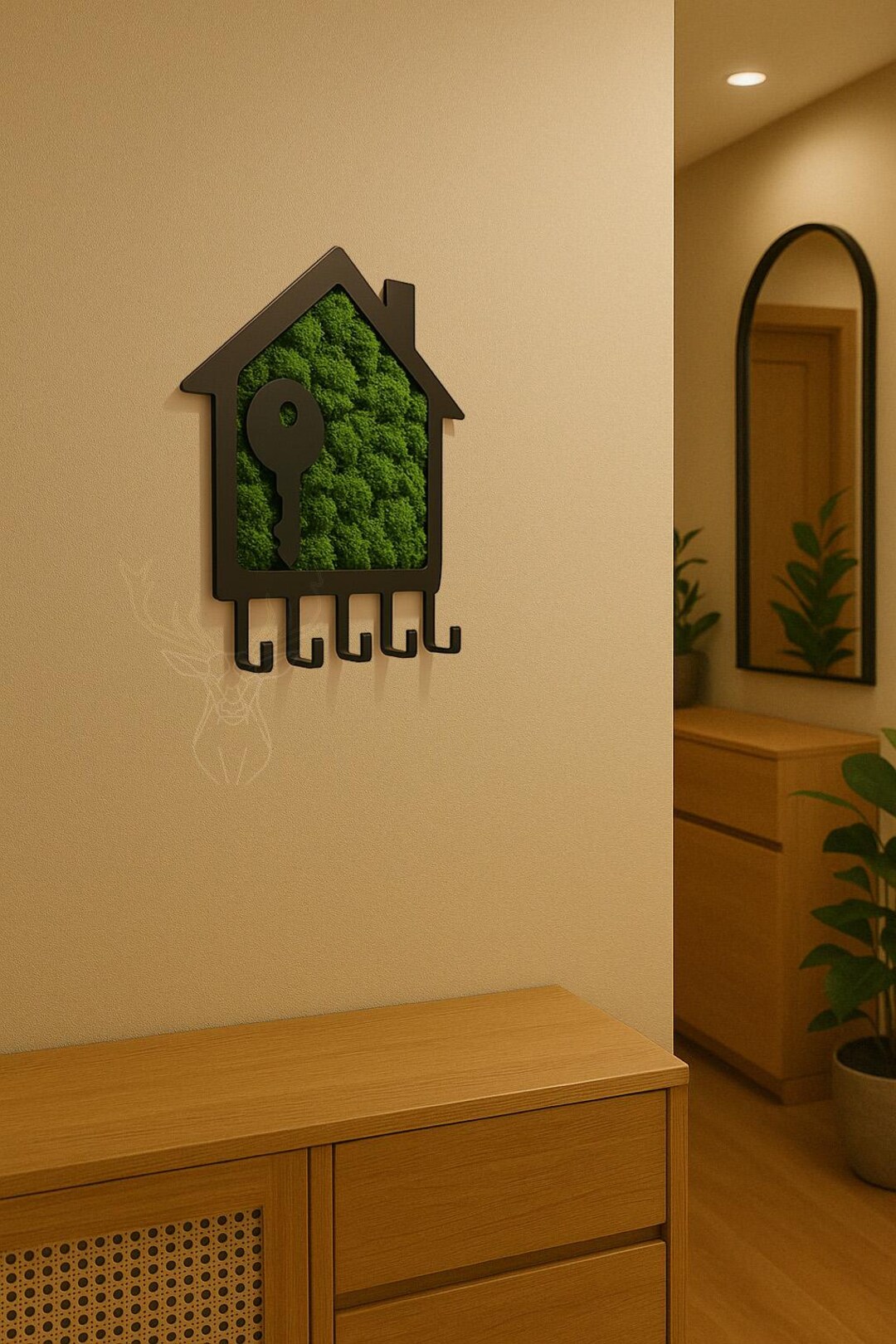 House Metal Wall Key Holder With Preserved Moss, Wall Mounted Key Rack ...
