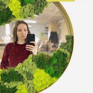 Moss Wall Art Mirror, Metal Frame Bathroom Circle Mirror, Botanical ...