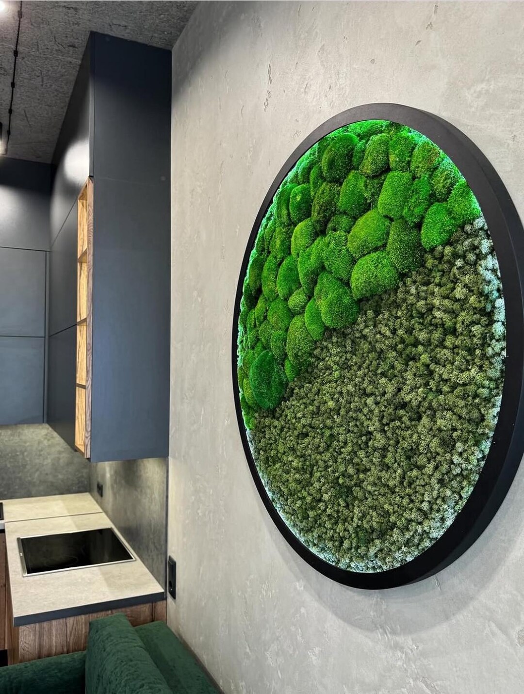 LED Round Moss Wall Art Extra Large Natural Dried Moss Wall Art Wall ...