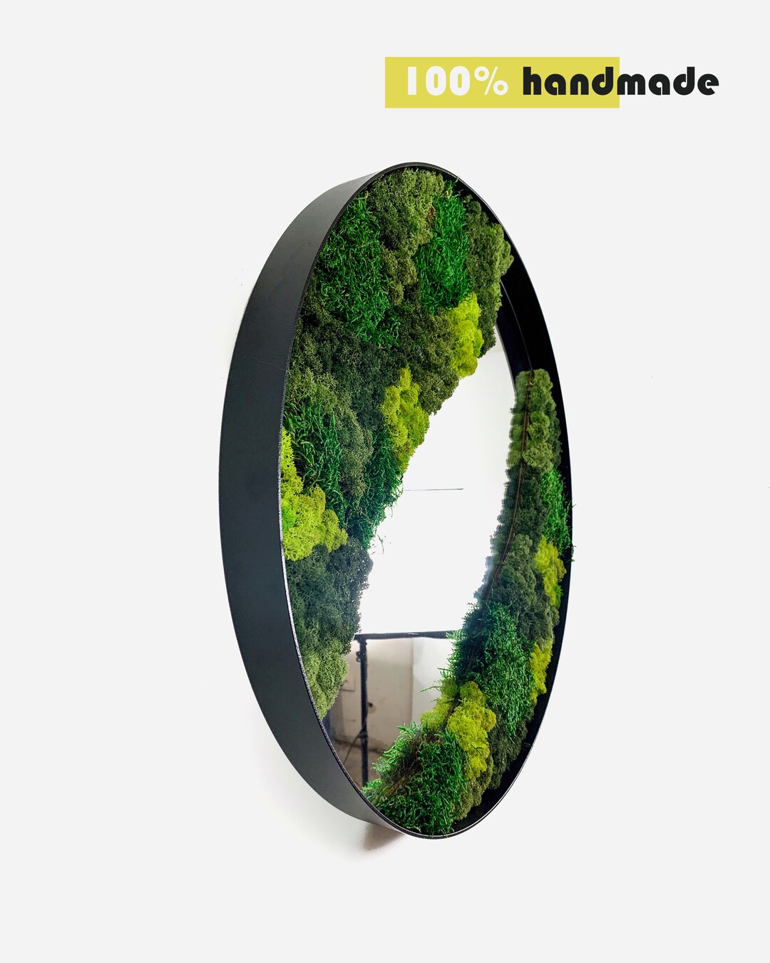 Moss Wall Art Mirror Metal Frame Bathroom Circle Mirror Botanical Wall ...