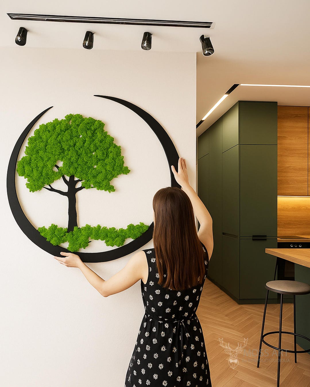 Moss Wall Art Tree | Modern Home Decor | Round Preserved Moss Tree in ...