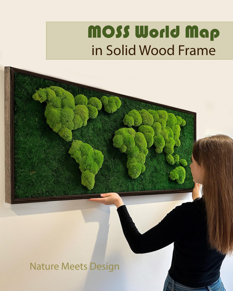3D Moss World Map, Large Green Wall Art, Living Moss Map With Backlight ...