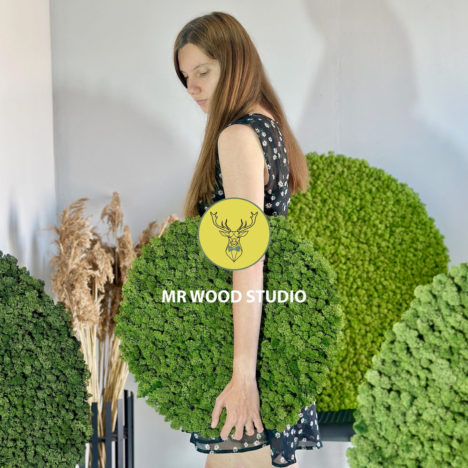Circle Moss Ceiling Tiles Custom Panels Wall Moss Art Green Natural ...