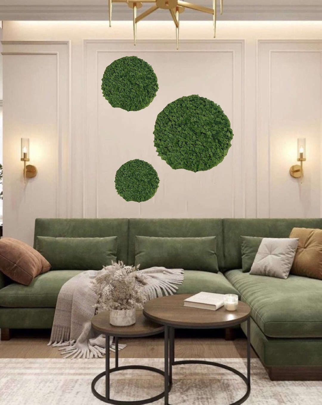 Round Moss Wall Panel, Circle Moss Wall Art Decor, Green Moss Wall Art ...