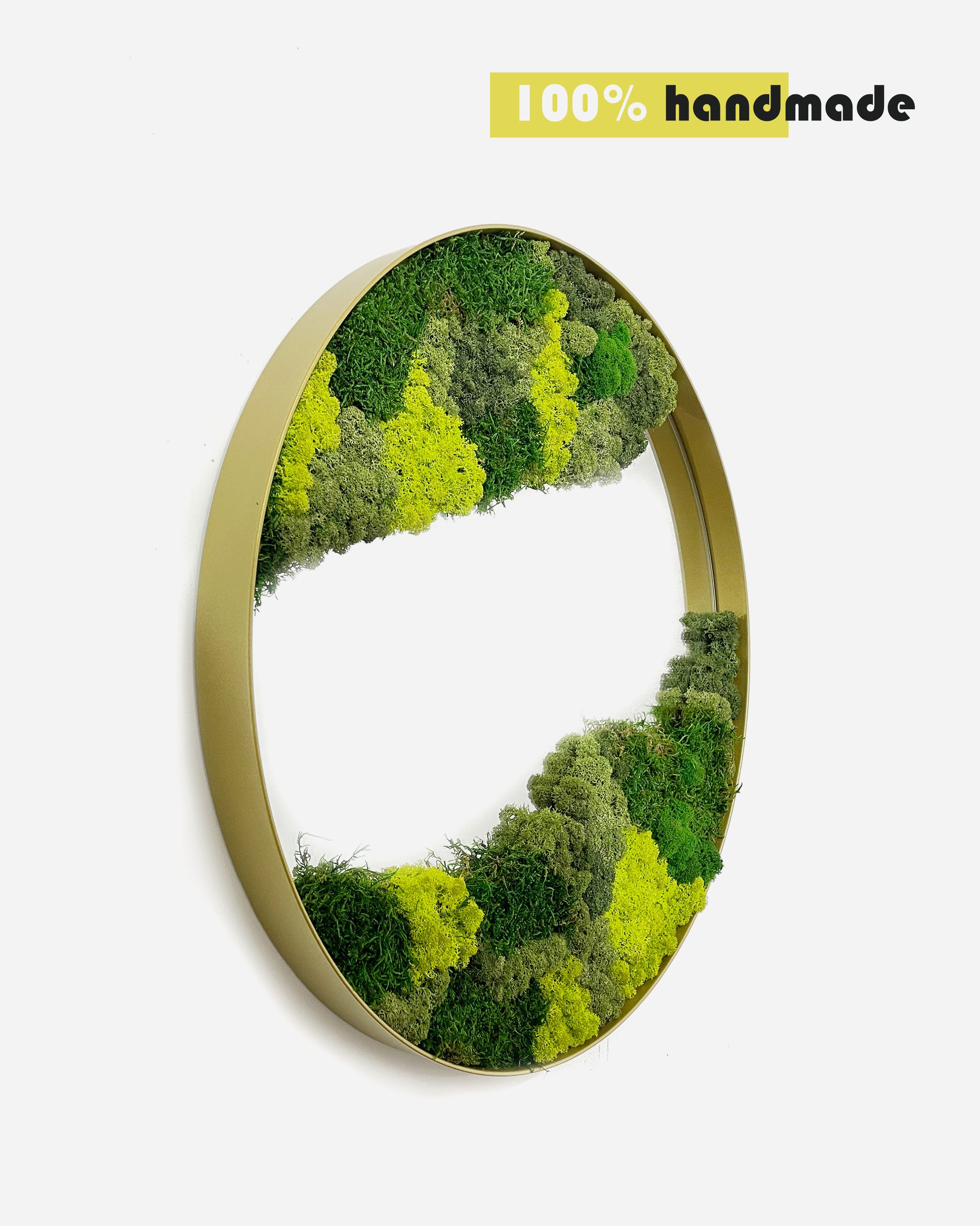 Moss Wall Art Mirror, Metal Frame Bathroom Circle Mirror, Botanical ...