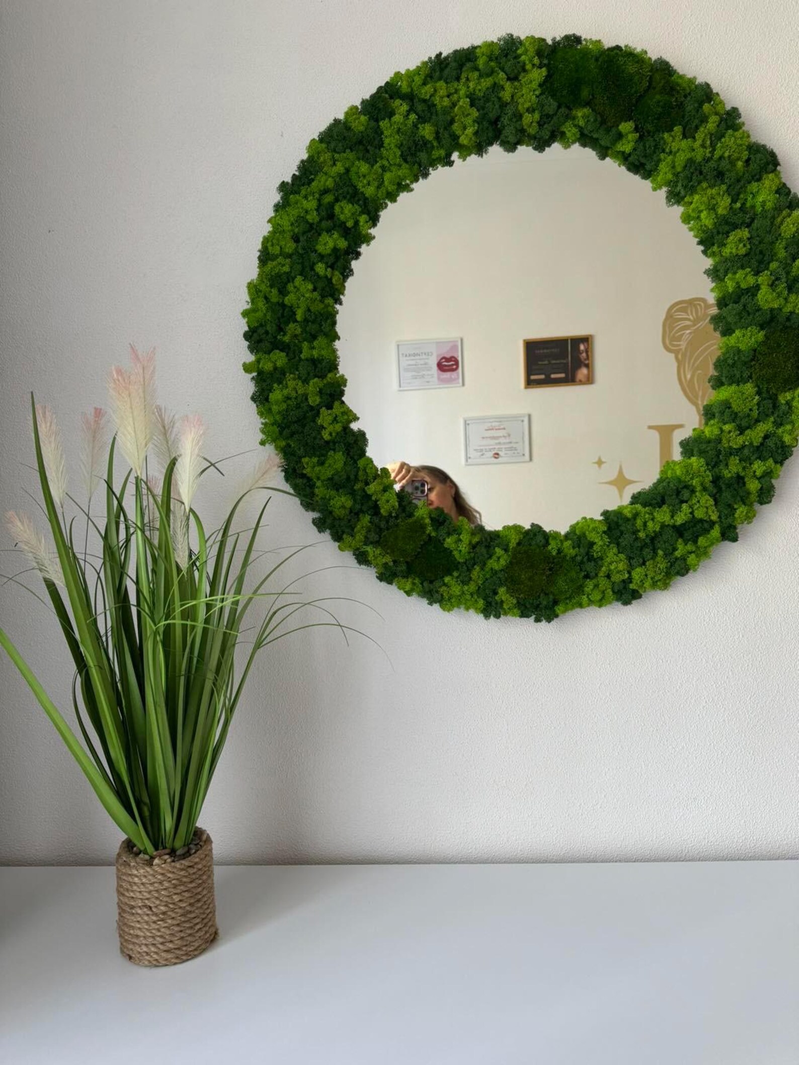 Round Moss Wall Mirror Framed Circle Mirror With Moss Led Round Moss ...