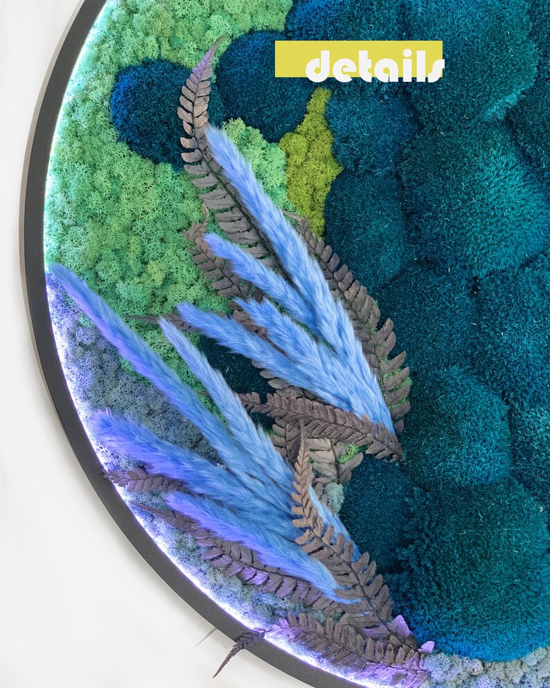 Round Blue Ball Moss Aesthetic Room Wall Art Decor With Led Light ...