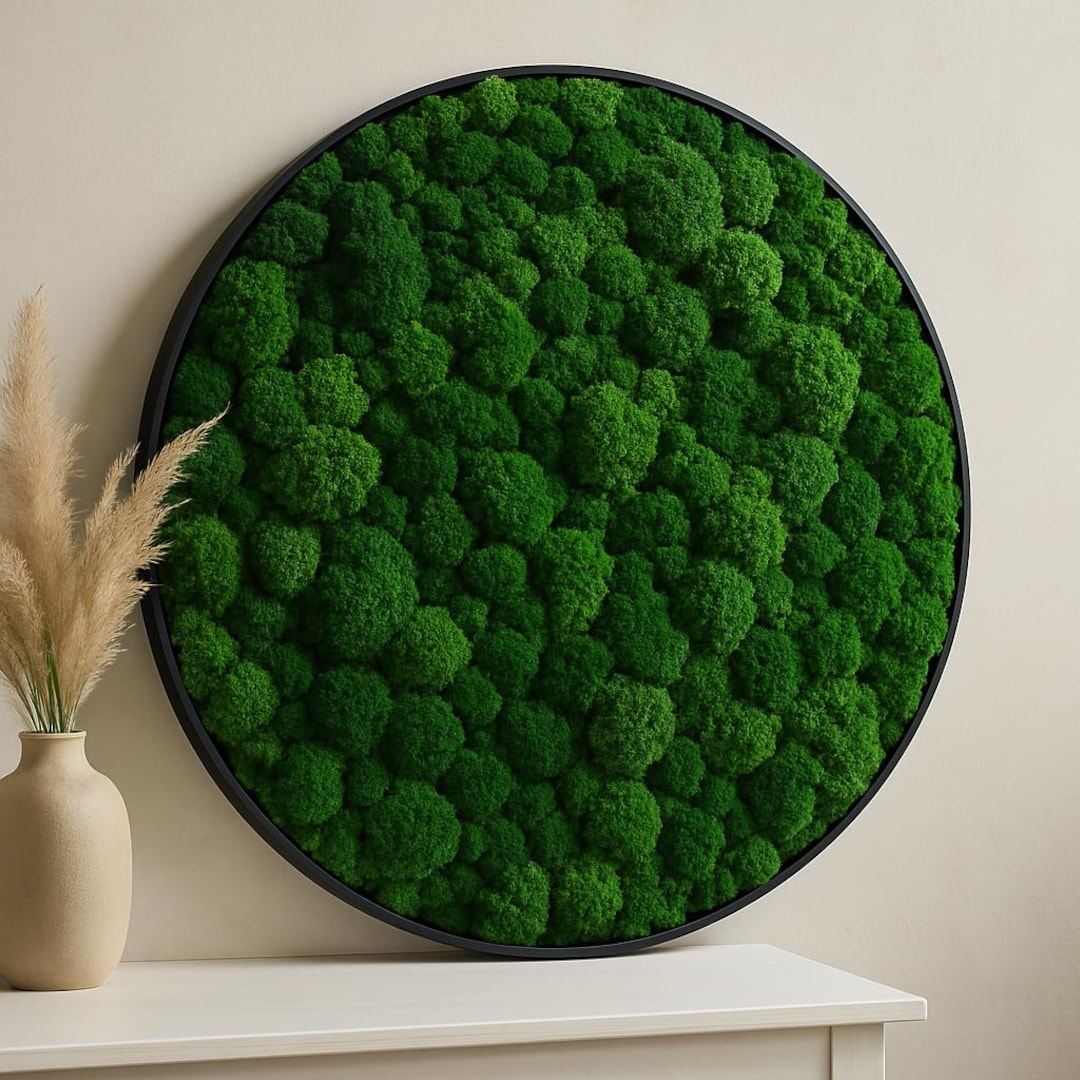 Large Round Moss Wall Art, 3D Plant Frame - Hanging Greenery, Living ...