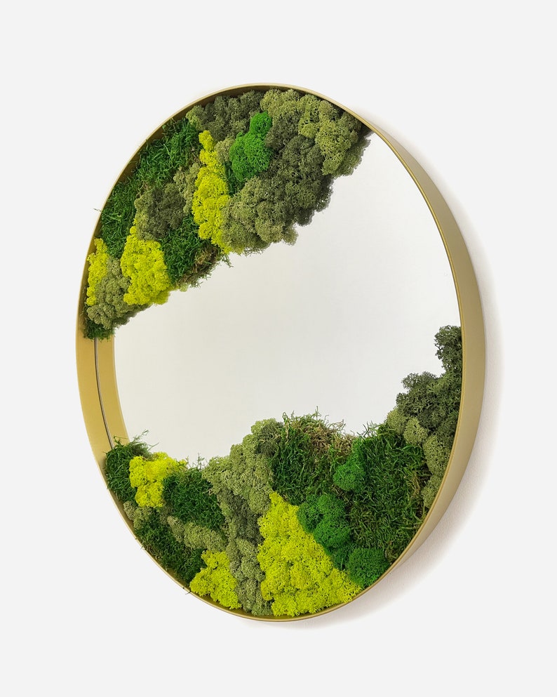 Moss Wall Art Mirror, Metal Frame Bathroom Circle Mirror, Botanical ...