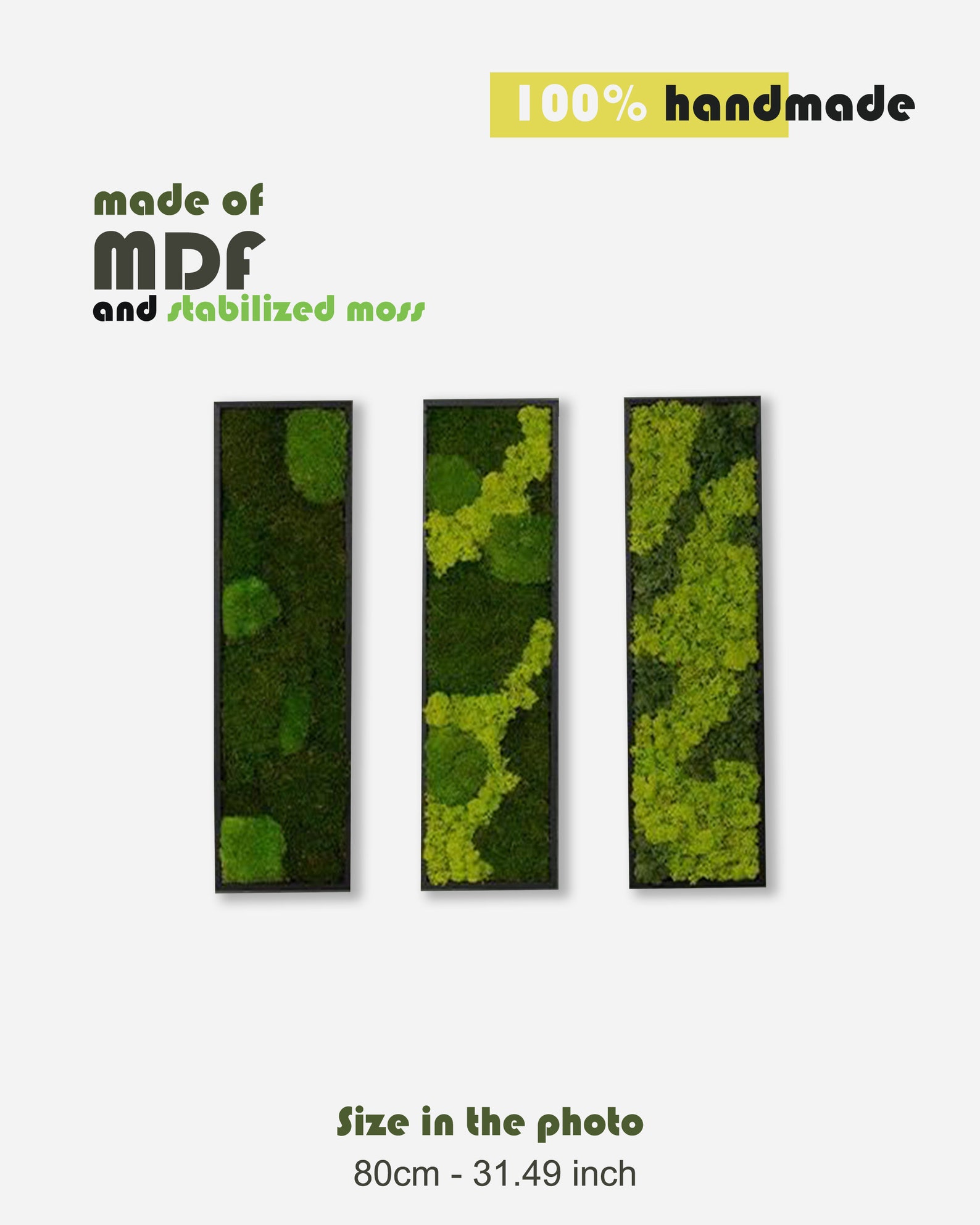 Moss Wall Art Narrow Vertical Set, Large Living Room Decor, Green Moss ...