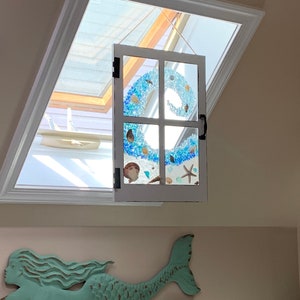 Beach Wave Window Frame Wall Decor - Sea Glass Art - Window Frame Art ...