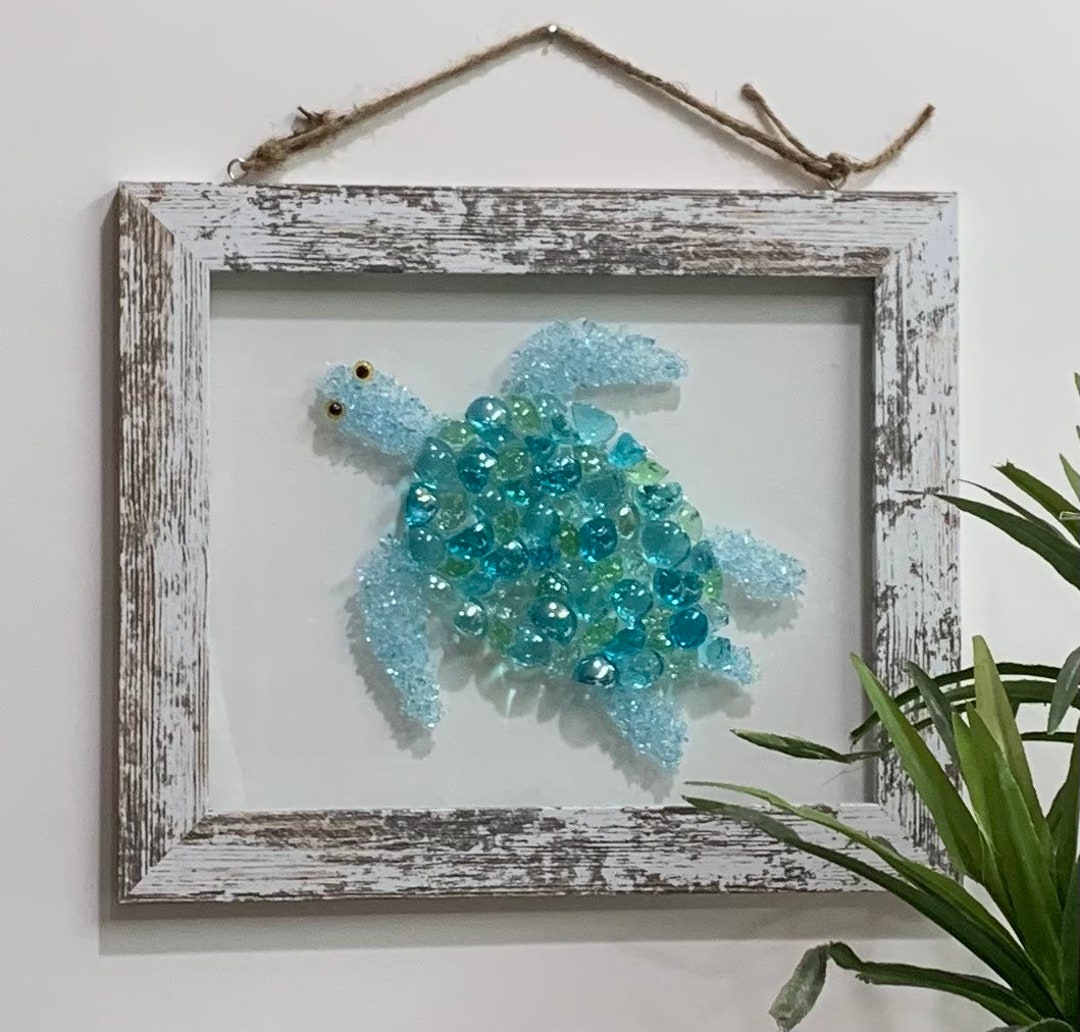 Sea Glass Sea Turtle - Sea Glass Art Mosaic - Framed Beach Art - Sea ...