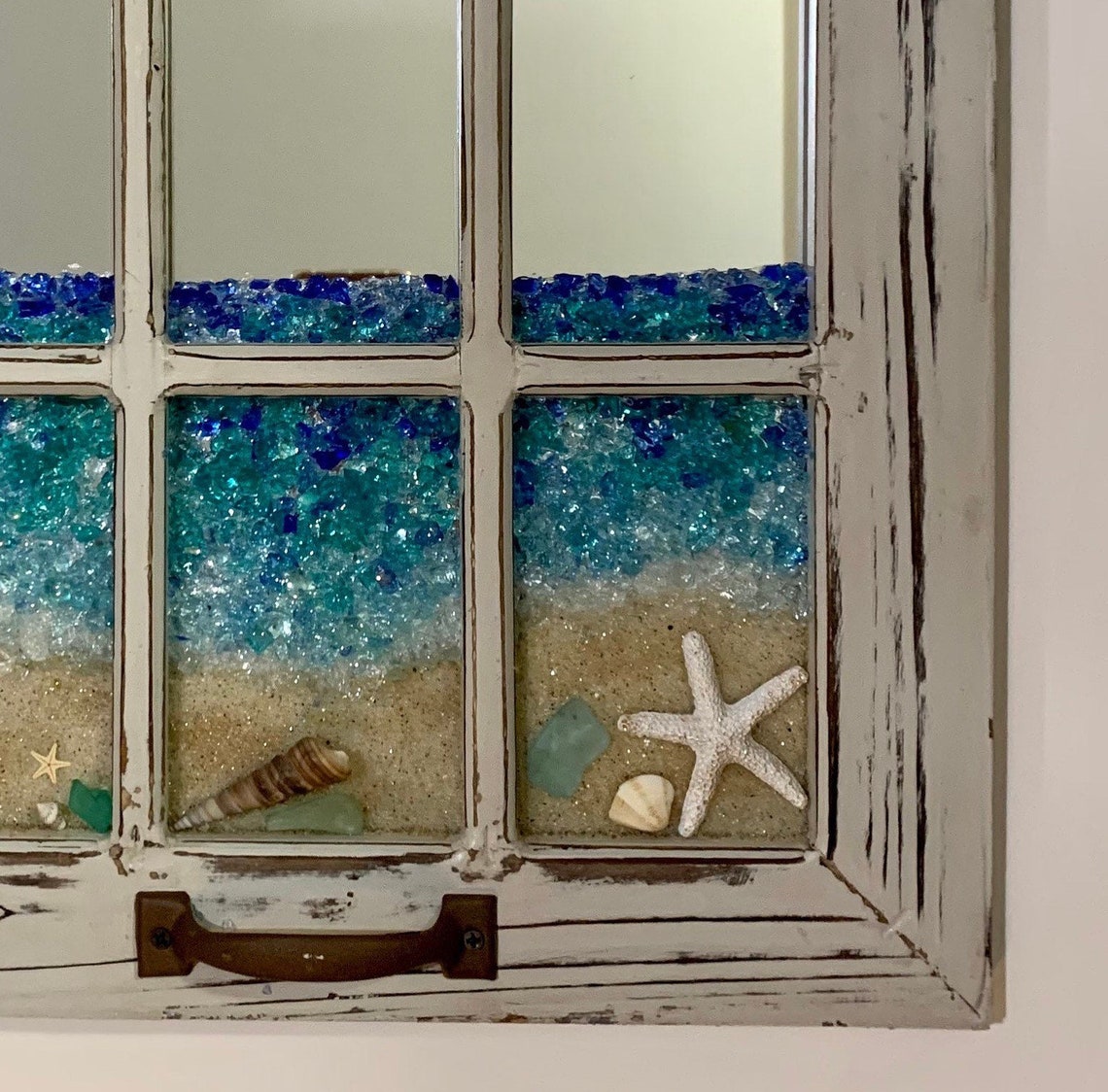 Sea Glass Beach Scene on Mirror Sea Glass Art Sea Glass | Etsy