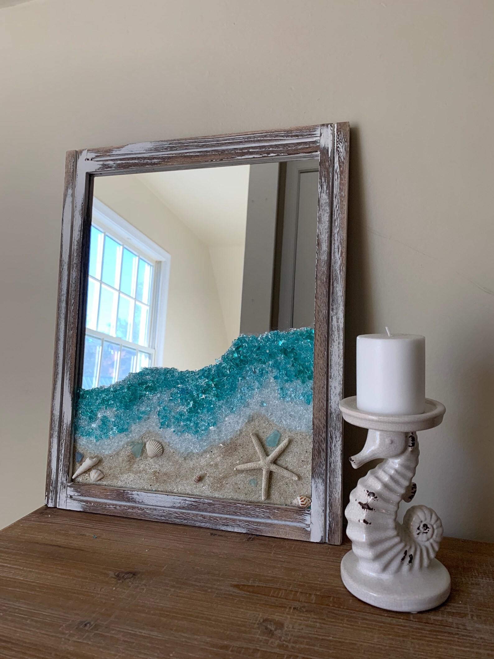 Sea Glass Beach Scene on a Mirror Sea Glass Art Beach - Etsy