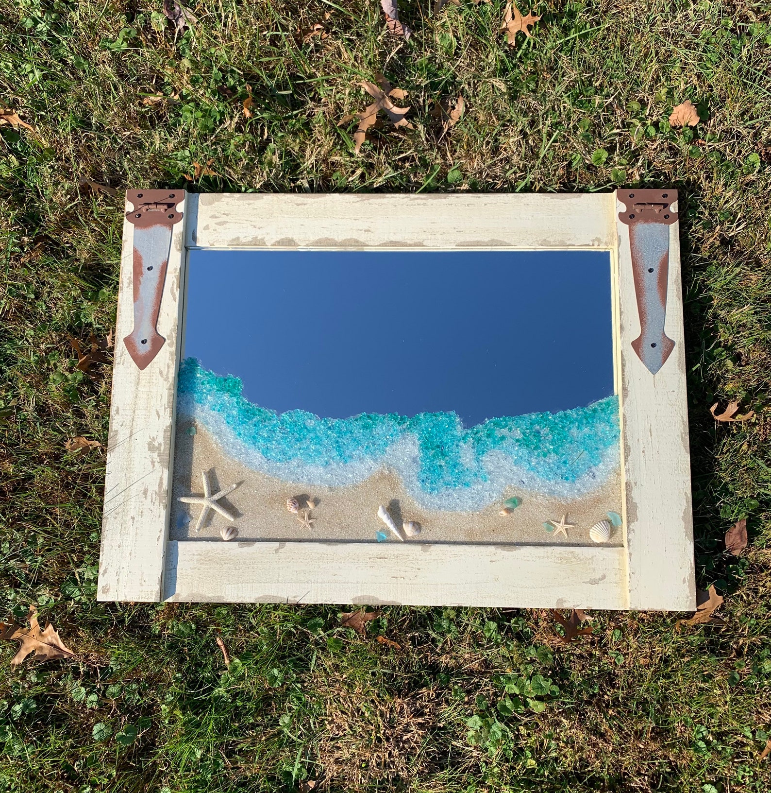 Sea Glass Beach Scene on a Mirror - Sea Glass Art - Beach Decor - Beach ...