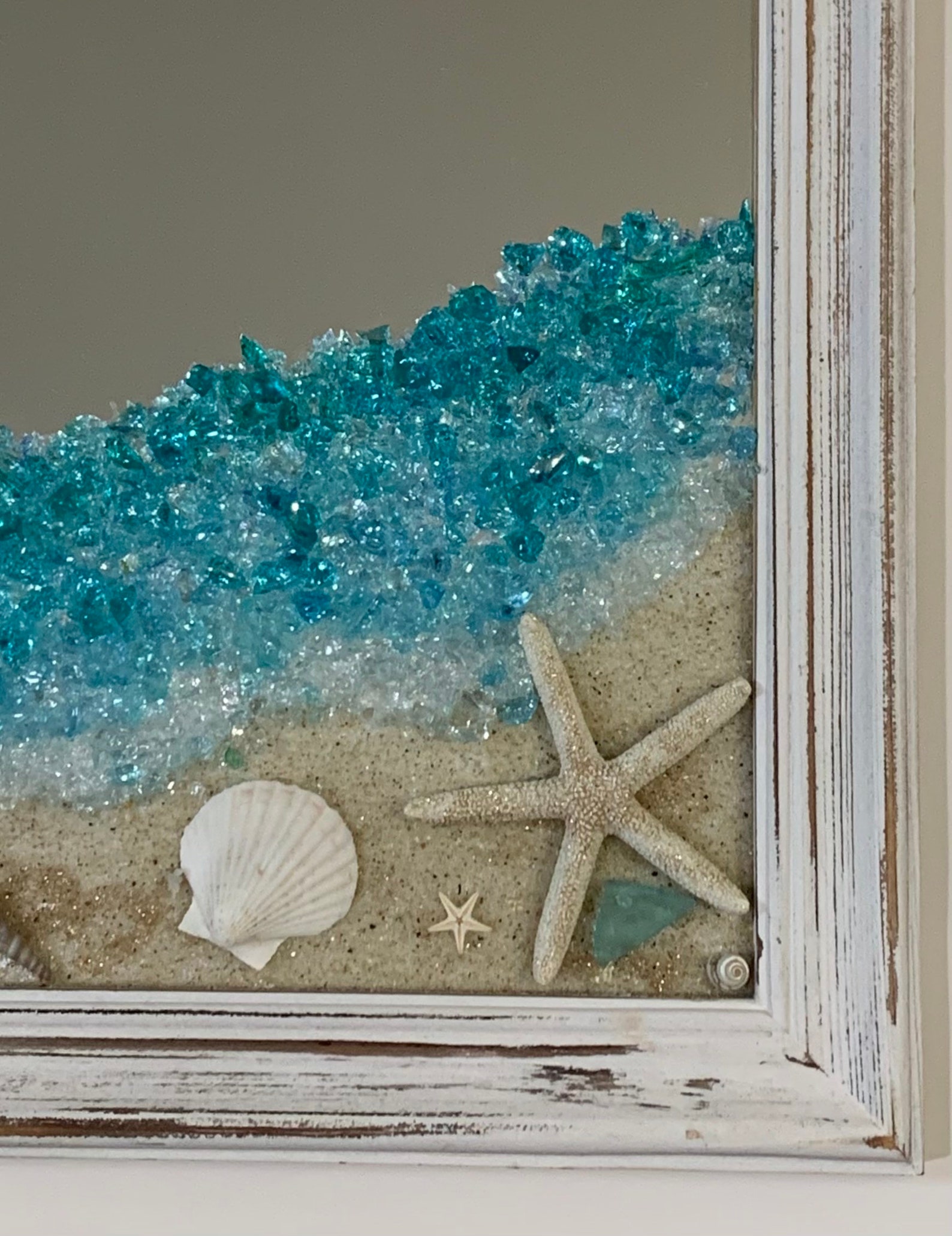 Sea Glass Beach Scene on Mirror Sea Glass Art Sea Glass - Etsy