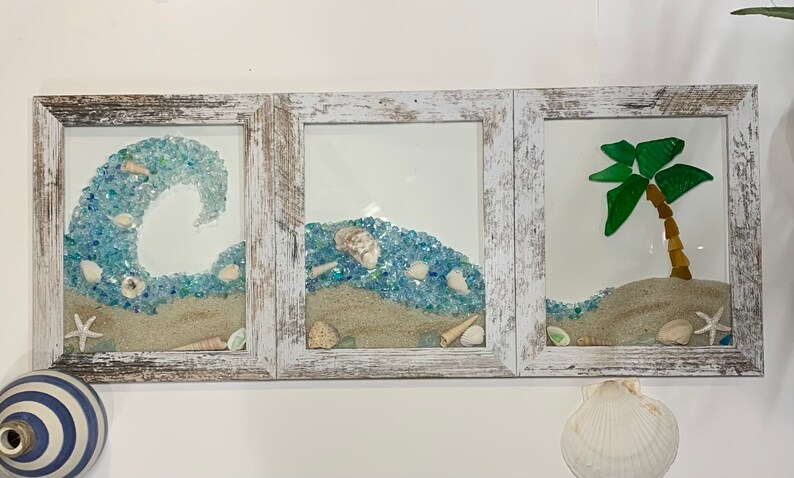 Sea Glass Framed Art Blue Ocean Wave Set of Three - Etsy