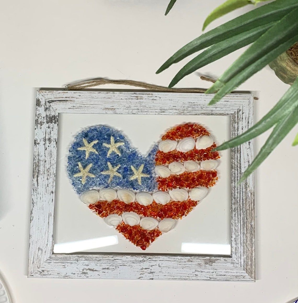 Heart American Flag Seashell Art Flag Home Decor Patriotic | Etsy