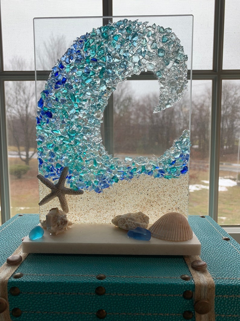 Sea Glass Beach Crashing Ocean Wave Scene - Sea Glass Art - Beach Decor ...
