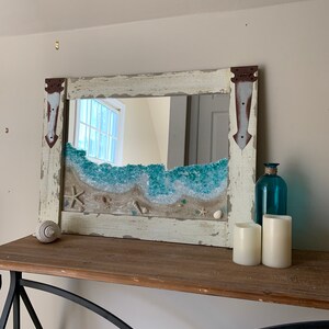 Sea Glass Beach Scene on a Mirror - Sea Glass Art - Beach Decor - Beach ...