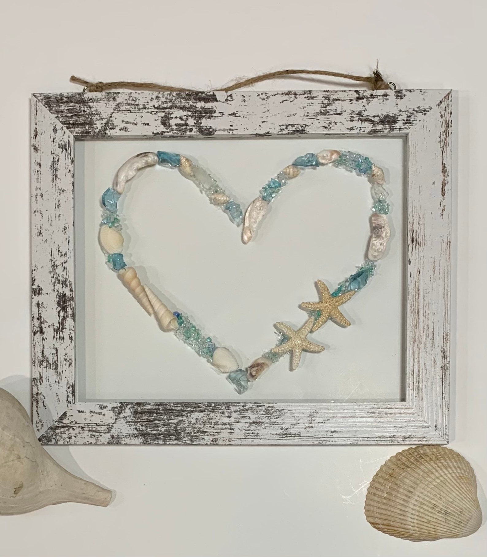 Sea Glass Heart - Sea Glass Art - Beach Heart Decor - Heart Wall Art ...