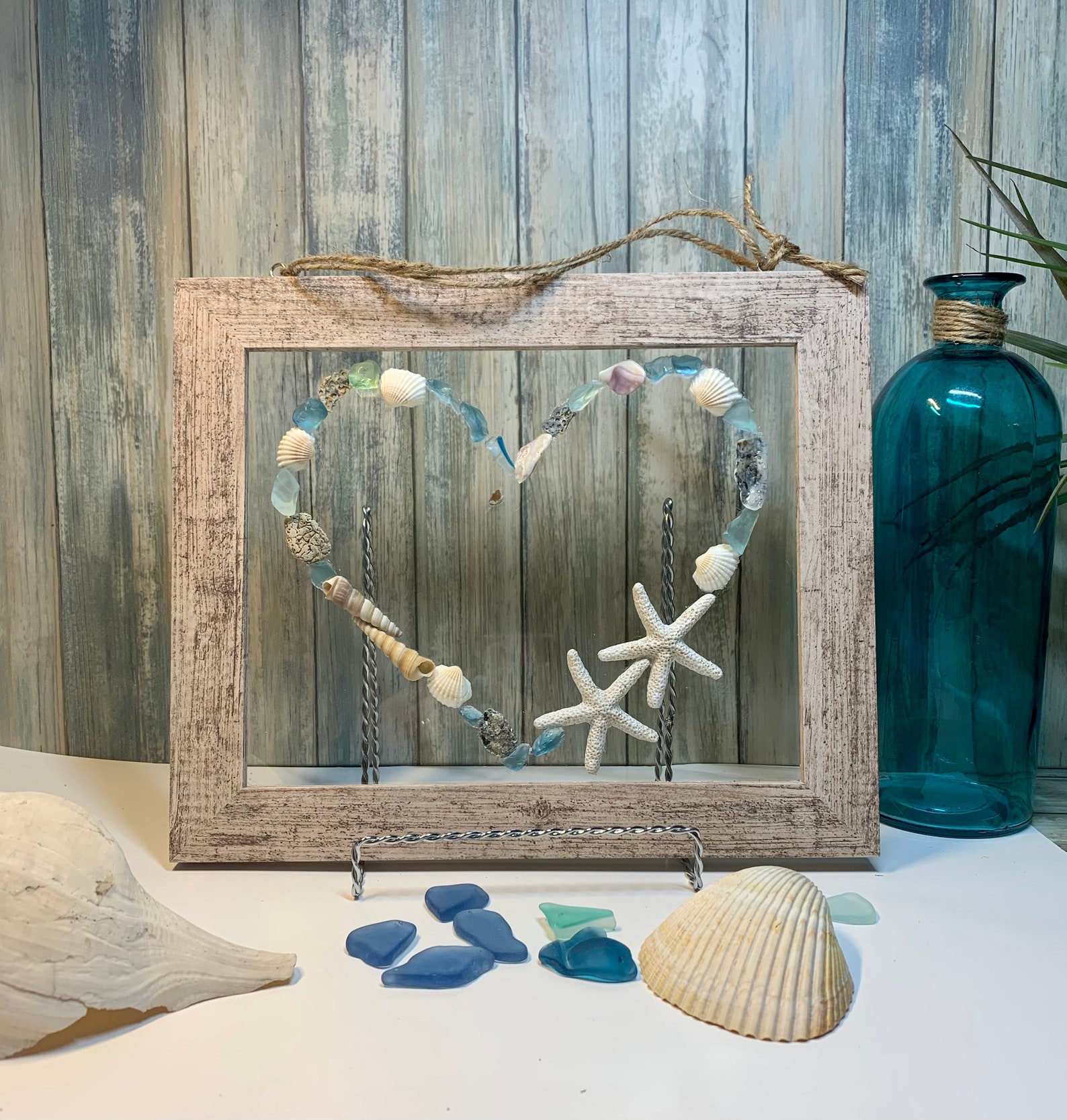 Sea Glass Heart - Sea Glass Art - Beach Heart Decor - Heart Wall Art ...