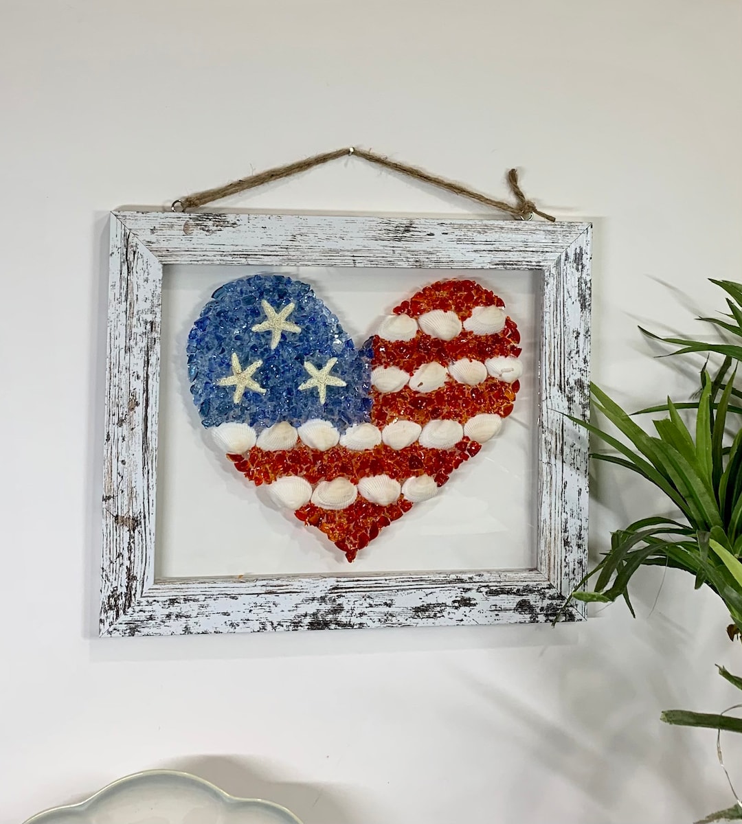 Heart American Flag Seashell Art - Flag Home Decor - Patriotic Gift ...