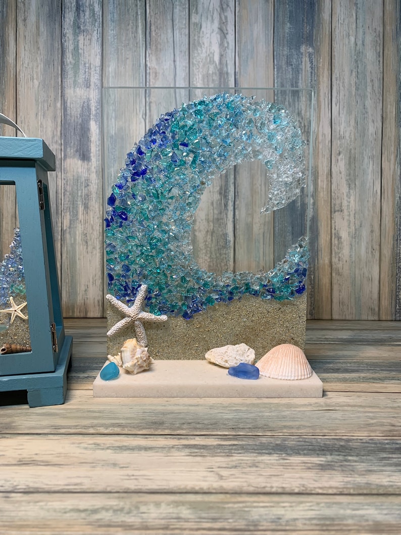 Sea Glass Beach Crashing Ocean Wave Scene - Sea Glass Art - Beach Decor ...