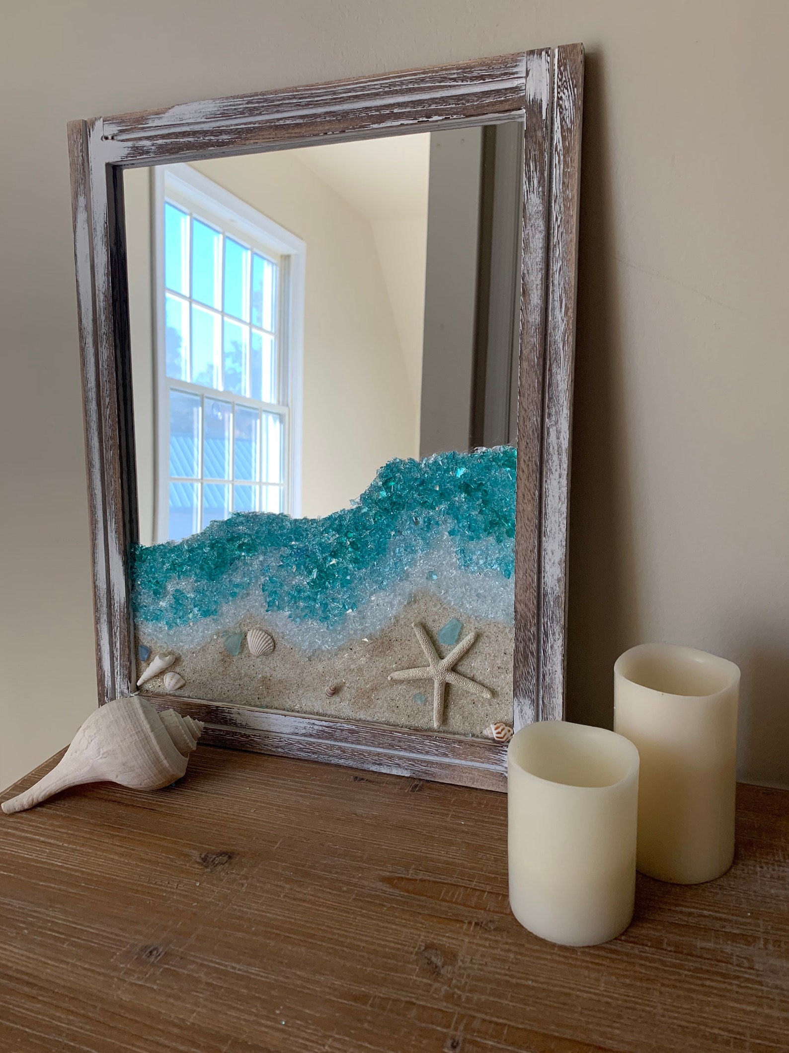Sea Glass Beach Scene on Mirror Sea Glass Art Sea Glass - Etsy