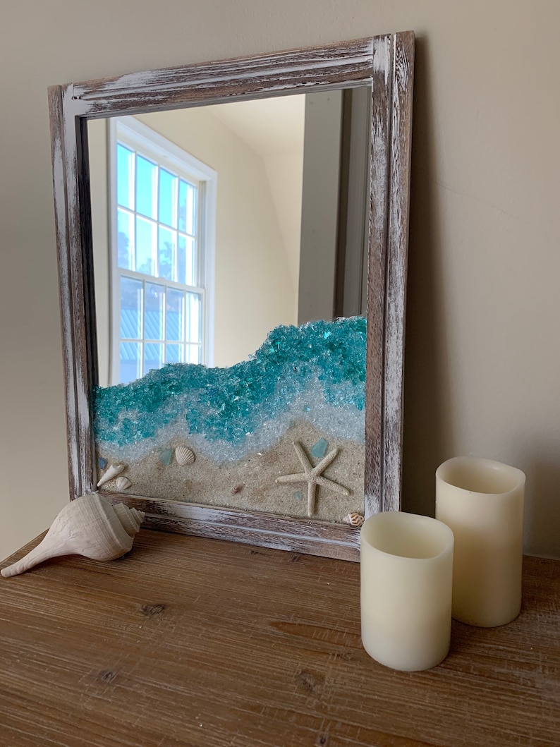 Sea Glass Beach Scene on Mirror Sea Glass Art Sea Glass - Etsy